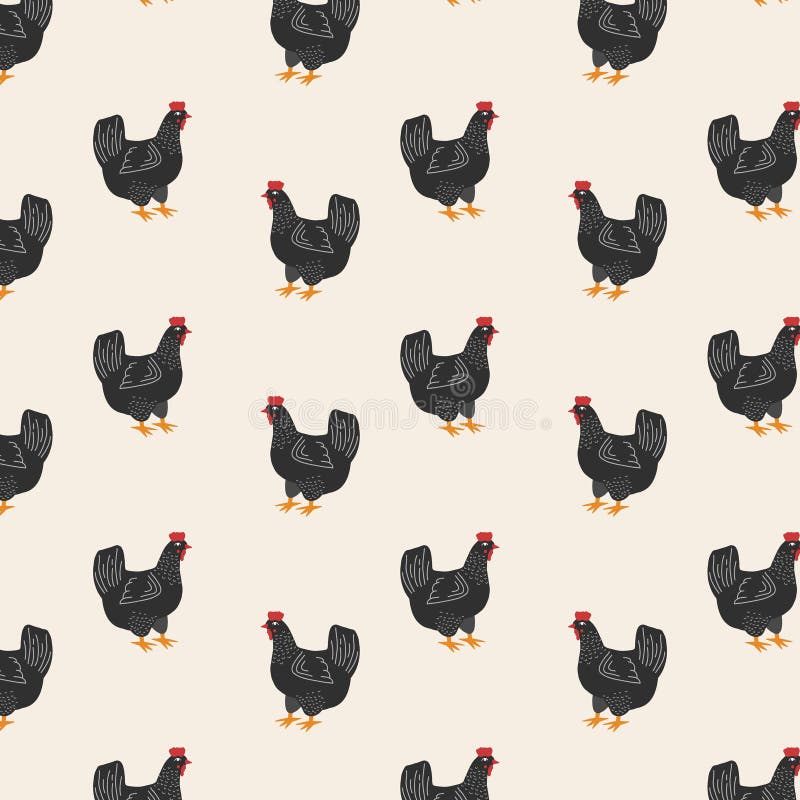 Chicken Pattern. Vector Minimalistic Ornament with Black Chicken in ...