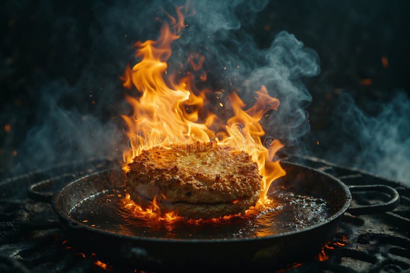 Chicken Patty Fried in a Pan with Boiling Oil Stock Image - Image of ...