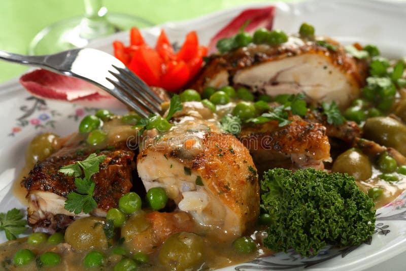 Chicken with peas stock image. Image of food, dish, french - 2097057