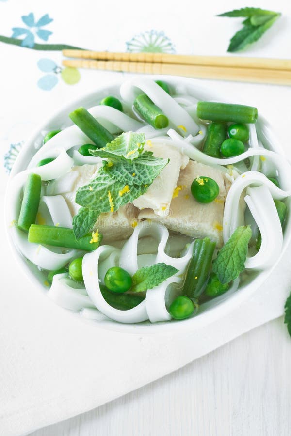 Chicken and Peas Laksa with Mint Leaves Stock Image - Image of breast ...