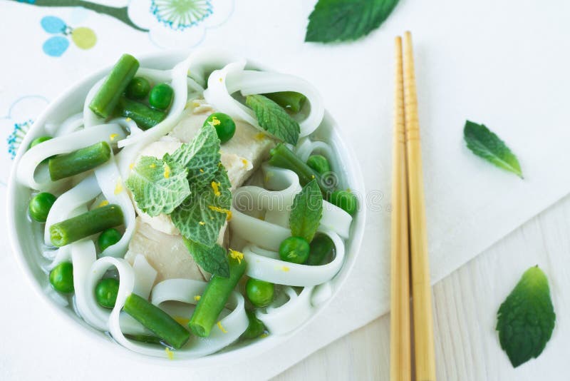 Chicken and Peas Laksa with Mint Leaves Stock Image - Image of assam ...