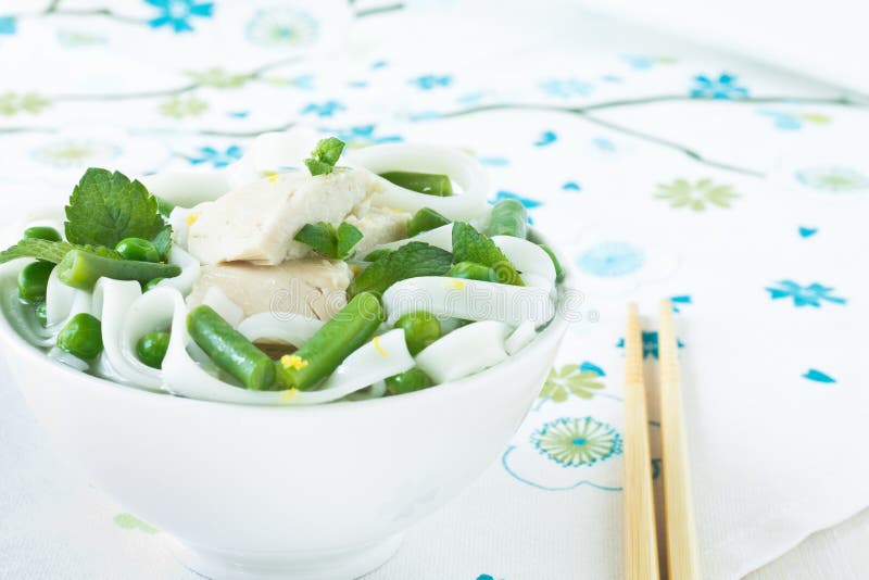Chicken and Peas Laksa with Mint Leaves Stock Photo - Image of cuisine ...