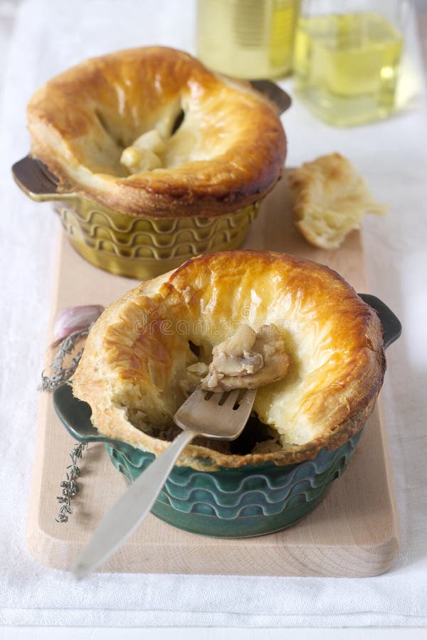 Chicken Pie with Mushrooms, Cooked in Individual Ceramic Forms. Rustic ...