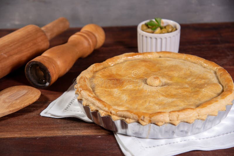 Chicken Pie, Pie on Rustic Wooden Table Stock Photo - Image of food ...