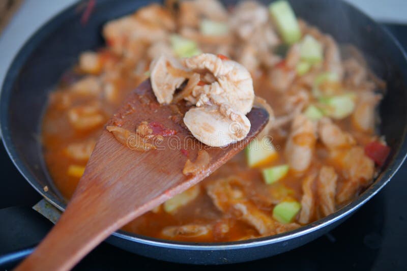 Chicken Pieces Fried in a Cooking Pan Stock Image - Image of dinner ...