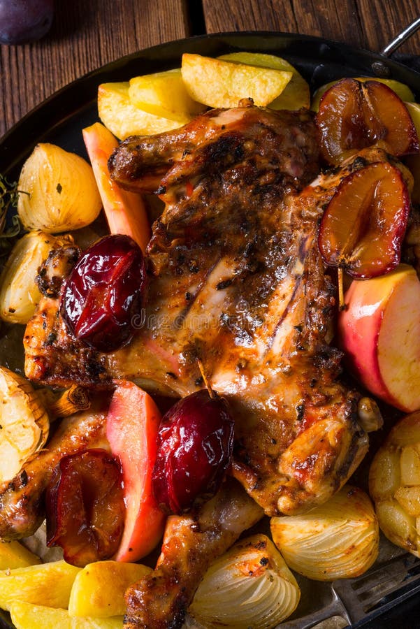 Chicken Pieces with Fruit and Vegetables Stock Photo - Image of juicy ...