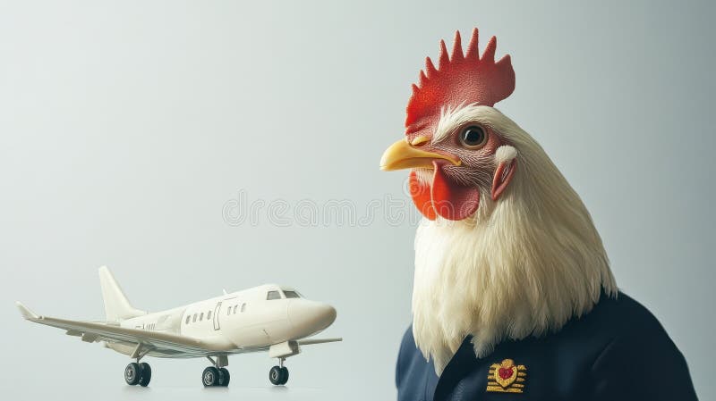 Chicken in Pilot Uniform with Airplane Model Stock Illustration ...