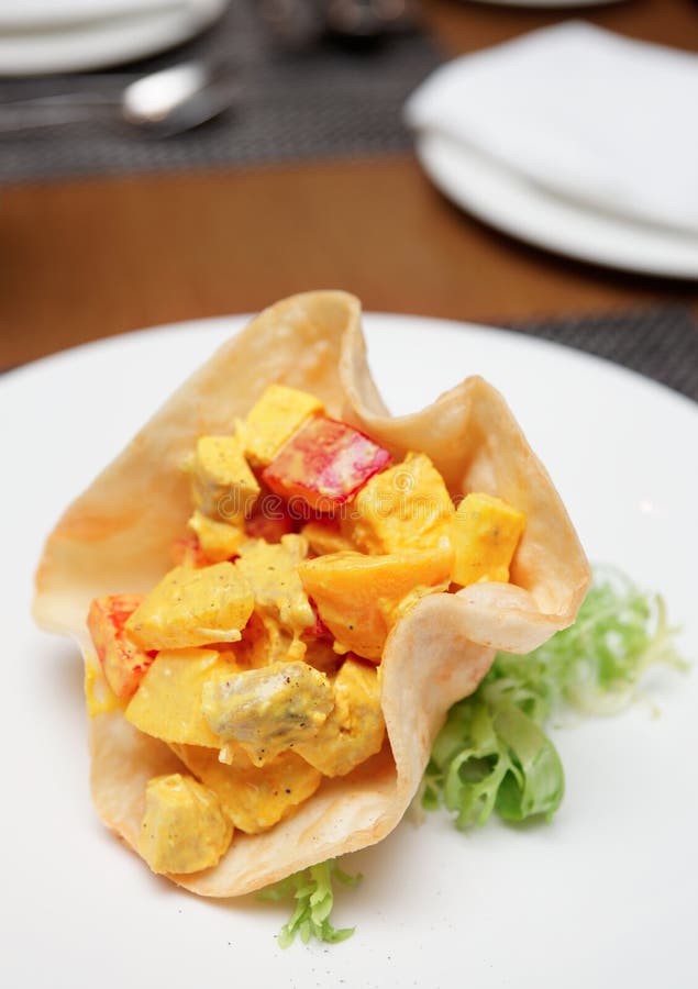 Chicken, Pineapple and Curry Appetizer Stock Image - Image of closeup ...