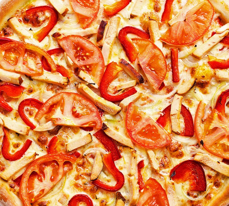 Chicken pizza round stock photo. Image of sour, butter - 74974610