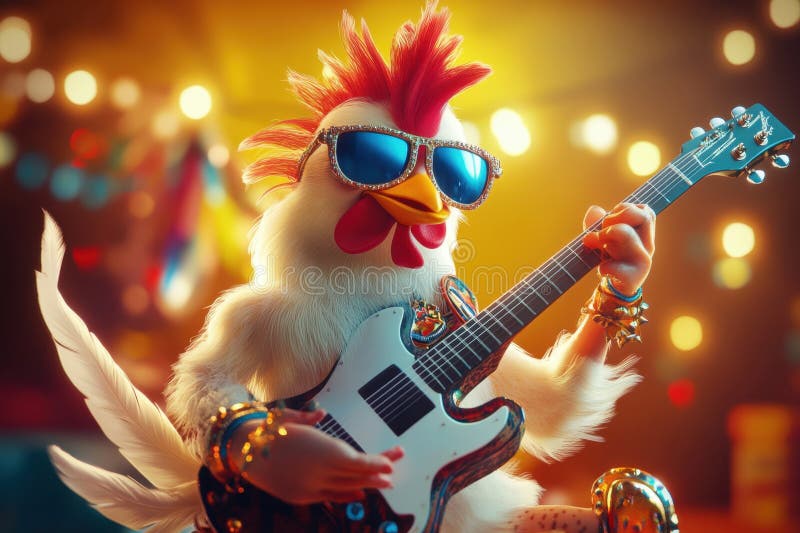 A Chicken is Playing a Guitar on Stage Stock Illustration ...