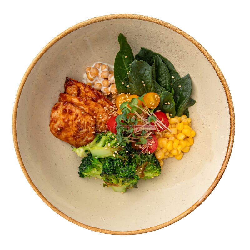 Chicken Poke Bowl with Vegetables and Corn Stock Image - Image of ...