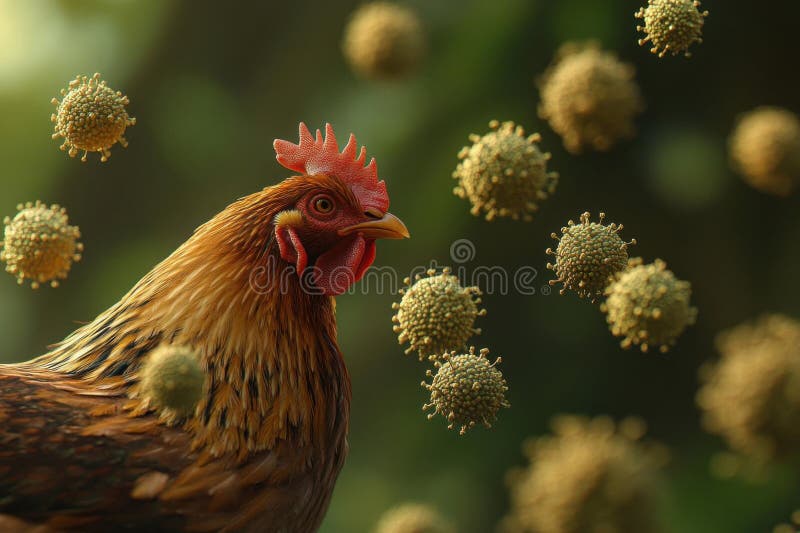 Chicken Posing Surrounded by Germs, Health Awareness and Safety ...