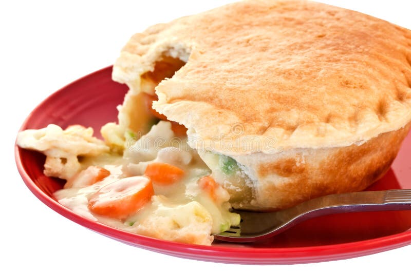 Chicken Pot Pie on Red Plate Stock Photo - Image of portion, flaky ...