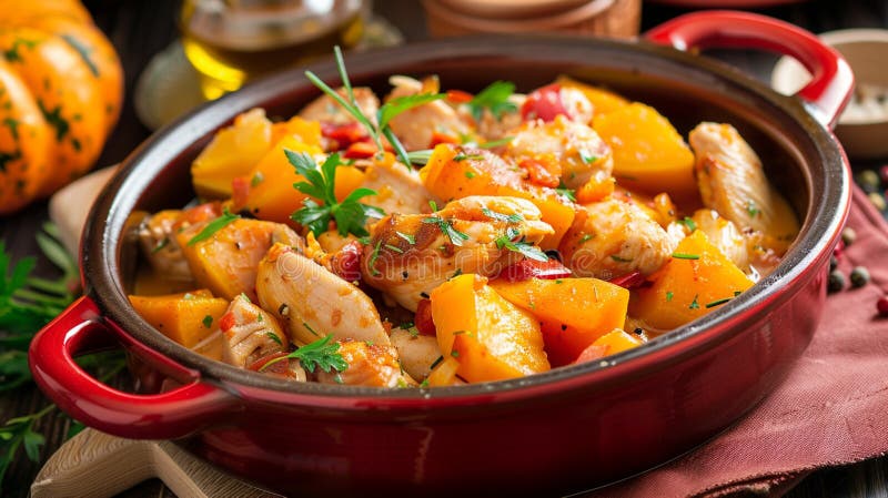 Chicken and Pumpkin Cooked Together Stock Photo - Image of chicken ...