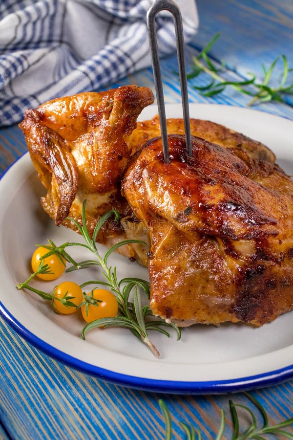 Chicken quarters baked stock image. Image of table, dinner - 241965565