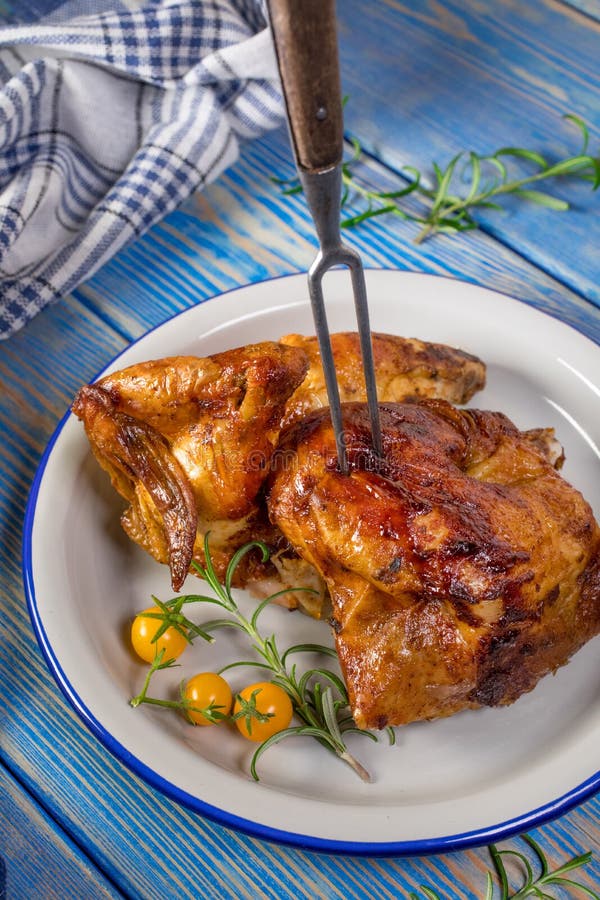 Chicken quarters baked stock photo. Image of lunch, slice - 207682578