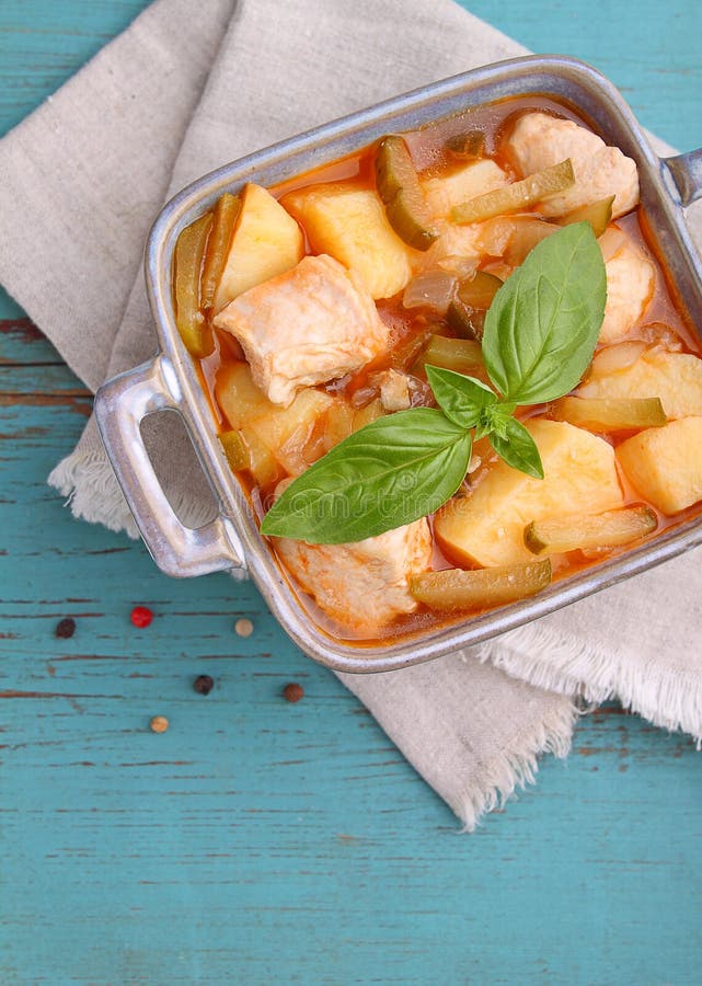 Chicken Ragout with Vegetables Stock Photo - Image of green, onion ...