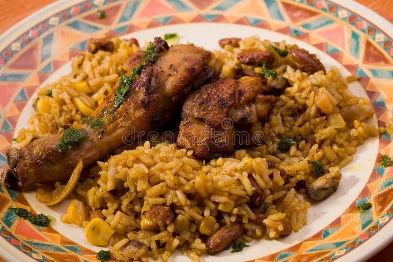 Chicken with Rice and Beans Stock Image - Image of beans, plate: 9775543