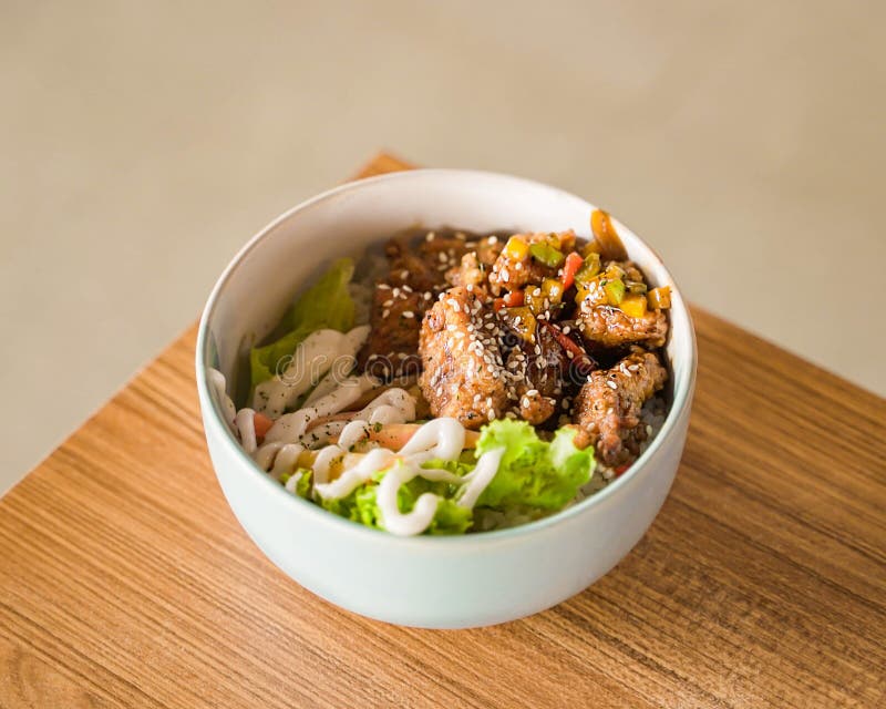 Chicken rice bowl stock image. Image of foodie, ricebowl - 350124787