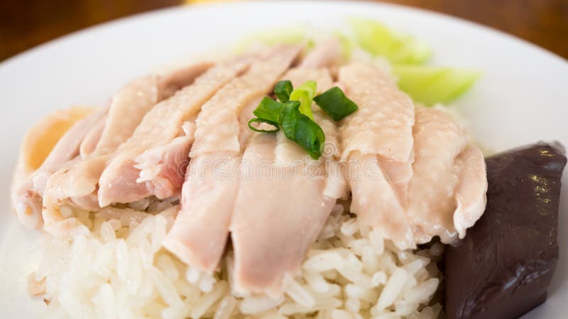 Close-up Asian Chinese Food Style Steam Chicken with Rice and Sa Stock ...