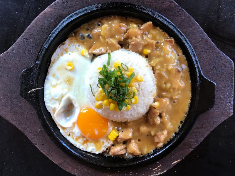 Hotplate Chicken Rice and Egg Shoot from High Angle Stock Photo - Image ...