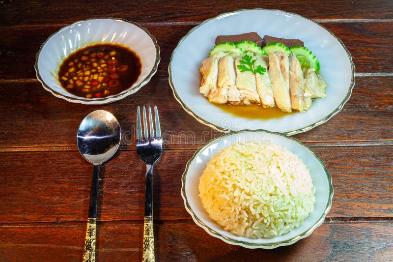 Chicken Rice with Spicy Sauce Stock Image - Image of healthy, asia ...