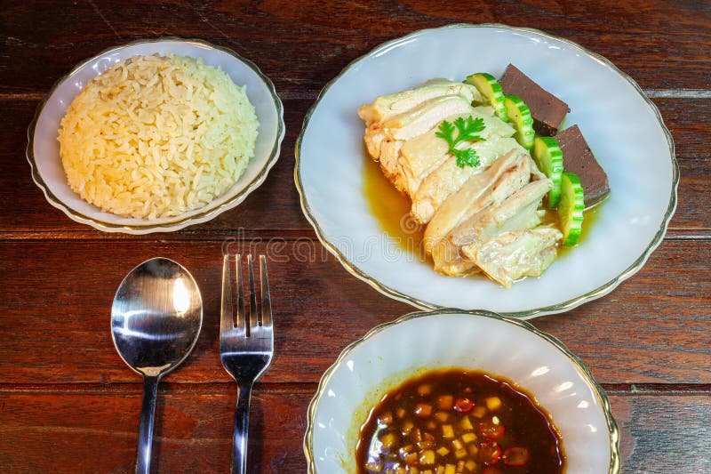 Chicken Rice with Spicy Sauce Stock Image - Image of gourmet, asia ...