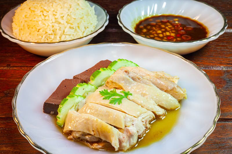 Chicken Rice with Spicy Sauce Stock Image - Image of delicious, bowl ...