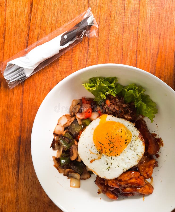 Chicken Rice with Sunny Side Up Egg Stock Photo - Image of side, dish ...