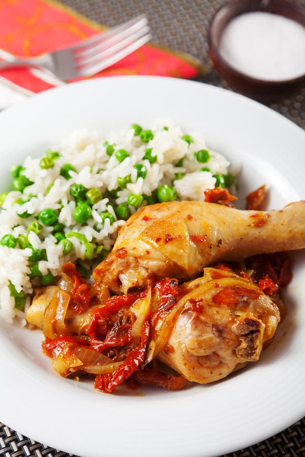 Chicken with Rice and Tomato Sauce Stock Photo - Image of rice, dish ...