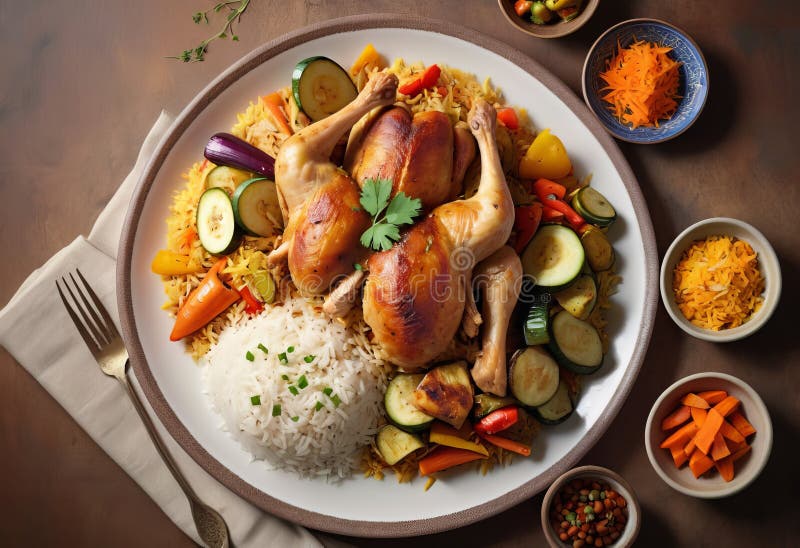 Chicken with Rice and Vegetables Close-up Stock Illustration ...