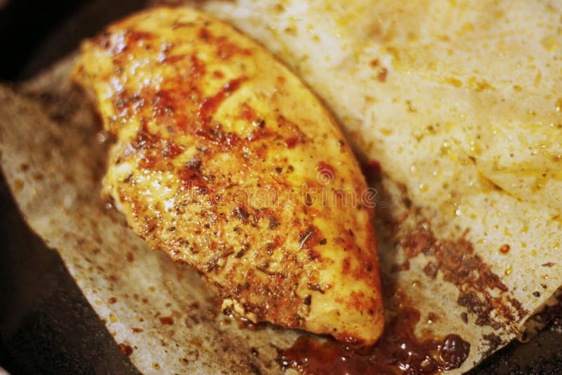 Chicken Roasted in Paper on Black Pan Stock Image - Image of eating ...