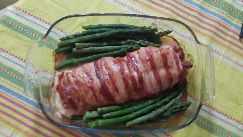 Chicken Roll with Bacon and Sparragus Stock Photo - Image of chiken ...