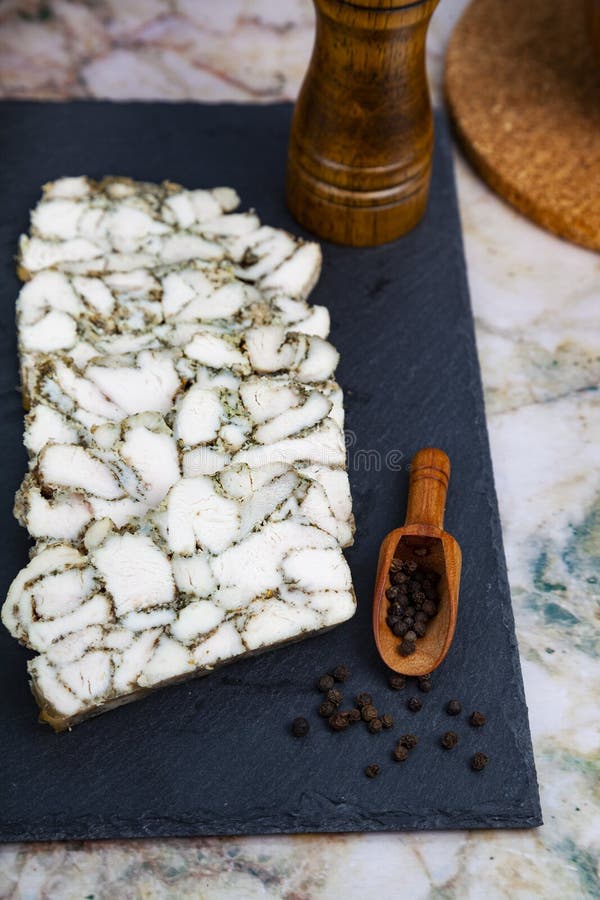 Chicken Roll on a Black Plate. Stock Photo - Image of cuisine, poultry ...