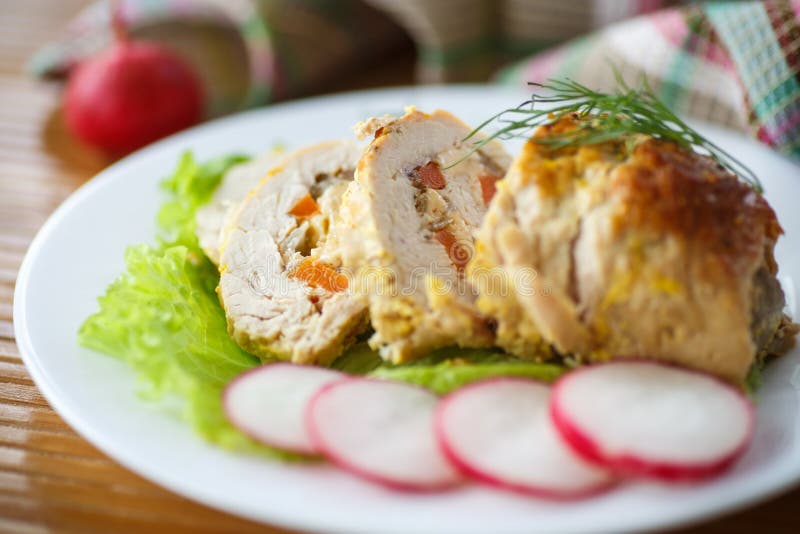 Chicken roll meat stock photo. Image of carrots, dinner - 40160212