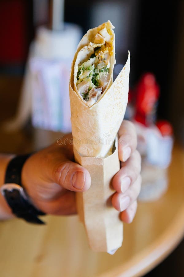Chicken Roll Ready To Eat in a Hand Stock Image - Image of flatbread ...