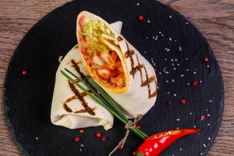 Chicken roll with tortilla stock image. Image of grilled - 125225819