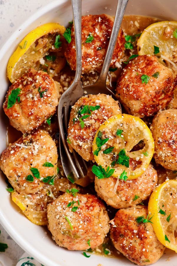 Chicken Romano Meatballs on the Skillet Stock Image - Image of glazed ...