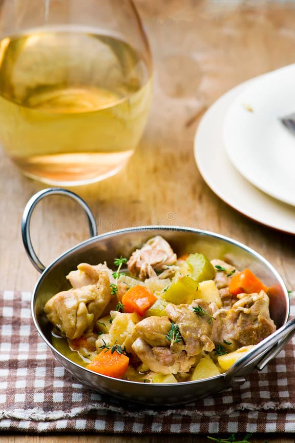 Chicken and Root Vegetable Fricassee. Stock Image - Image of wine ...