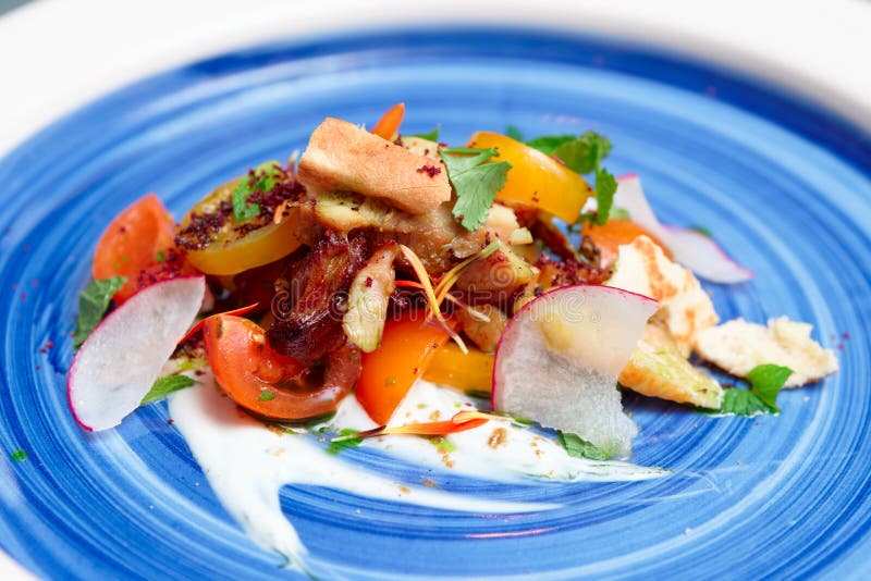 Chicken Salad on Blue Plate Stock Photo - Image of dining, plate: 89216488