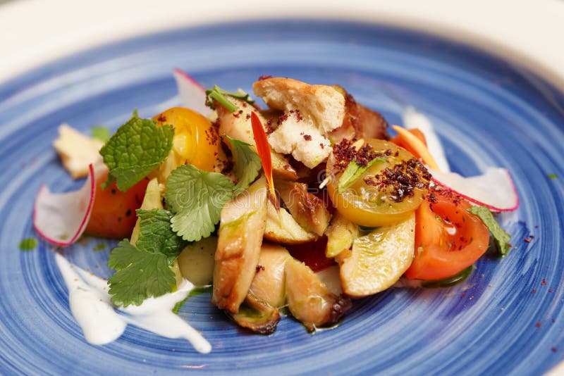 Chicken Salad on Blue Plate Stock Image - Image of restaurant, cuisine ...