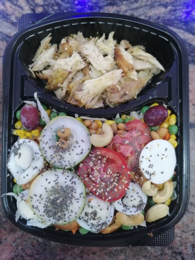 Chicken Salad Dessert Lunch Breakfast Curry Chips Food Stock Photo ...