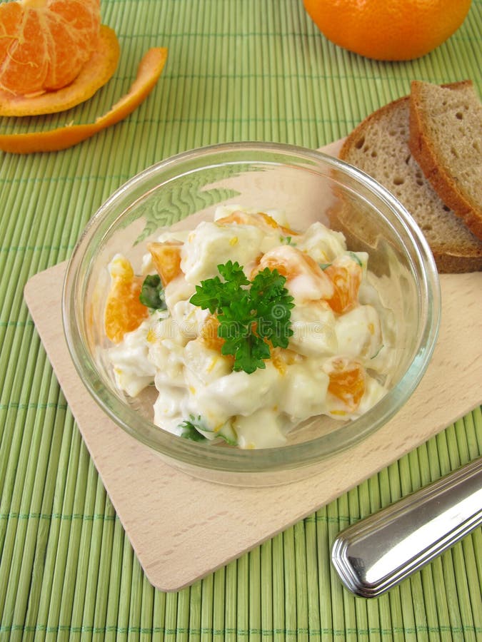 Chicken Salad with Pineapple and Mandarin Stock Photo - Image of breast ...