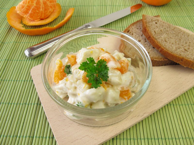Chicken Salad with Pineapple and Mandarin Stock Photo - Image of breast ...