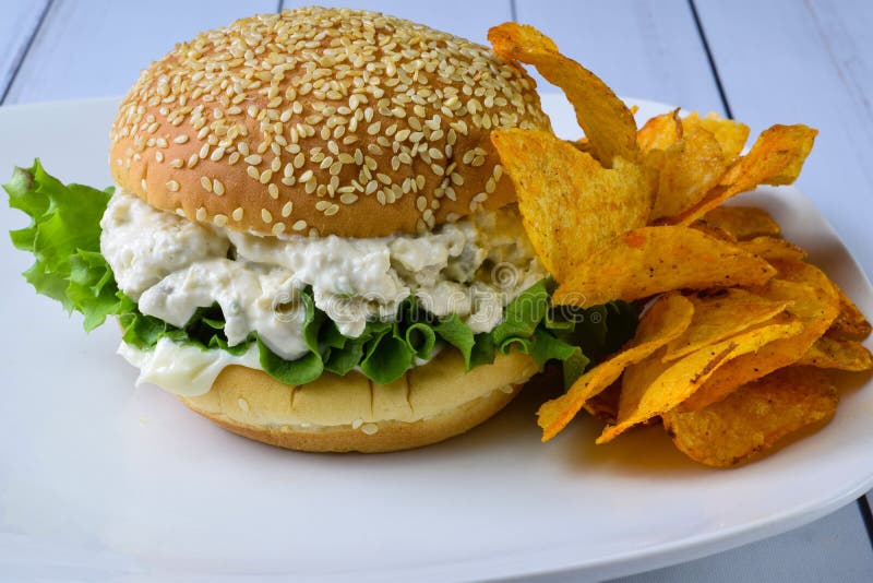 Chicken Salad Sandwich with Corn Chips Stock Photo - Image of snack ...
