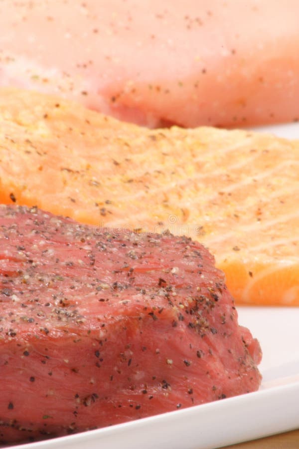 Chicken,salmon and beef stock image. Image of plump, organic - 4892429