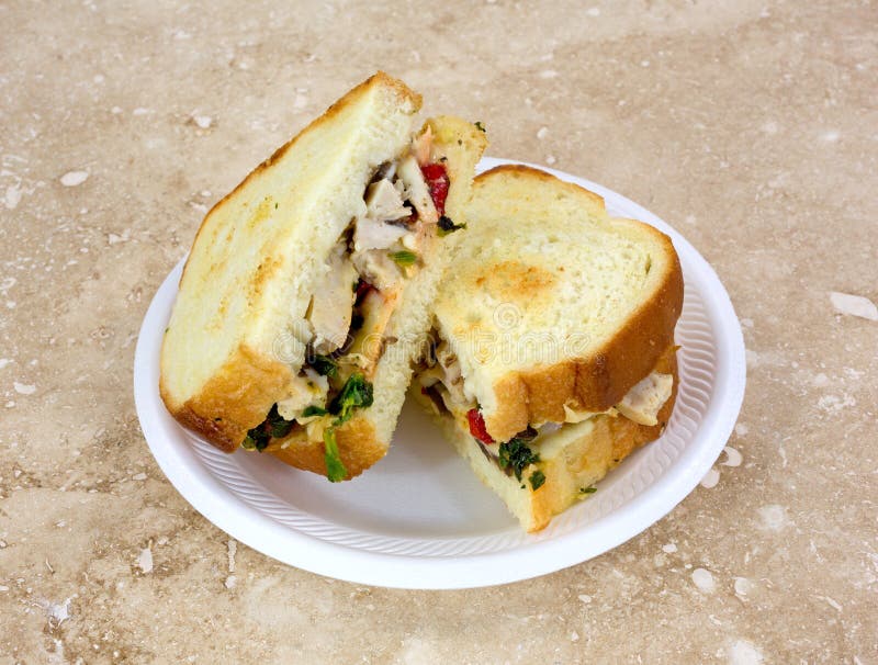 Chicken Sandwich on Small Plate Atop Marble Stock Image - Image of ...