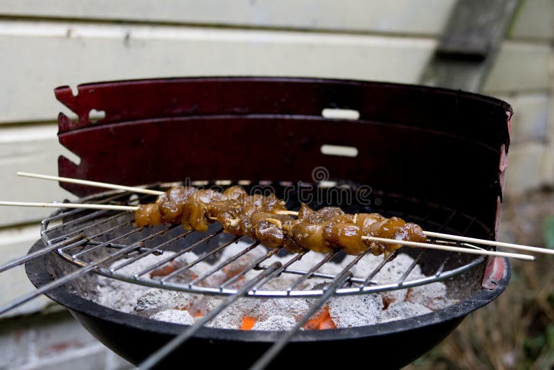 Chicken satay on barbecue stock image. Image of gourmet - 34947891