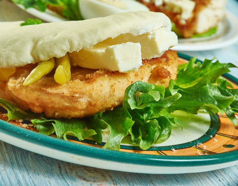 Chicken Schnitzel Pita stock image. Image of jewish - 183379445