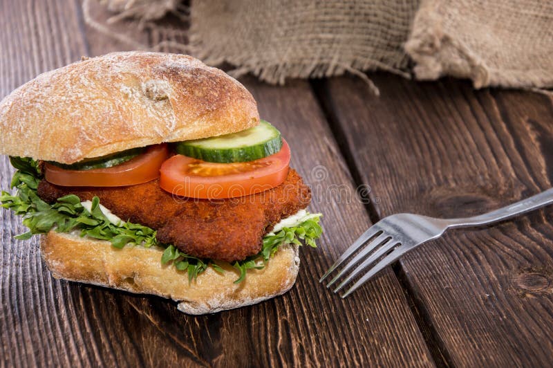 Chicken schnitzel sandwich stock photo. Image of lunch - 40041366